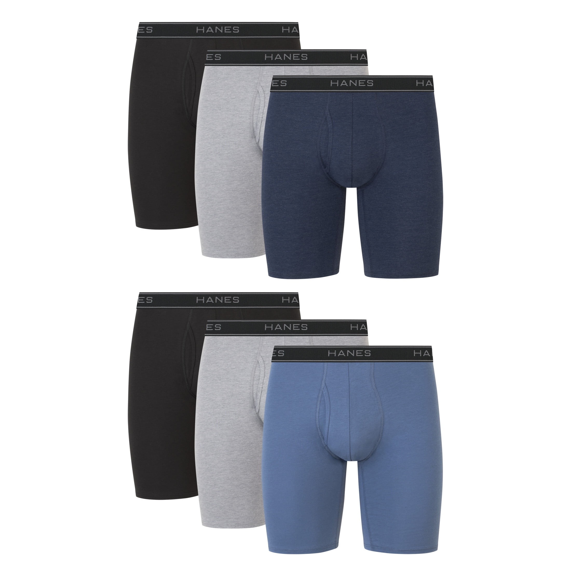 Hanes Men’s Long Leg Boxer Brief Underwear Pack, Cotton Stretch, Assorted, 6-Pack - Walmart.com
