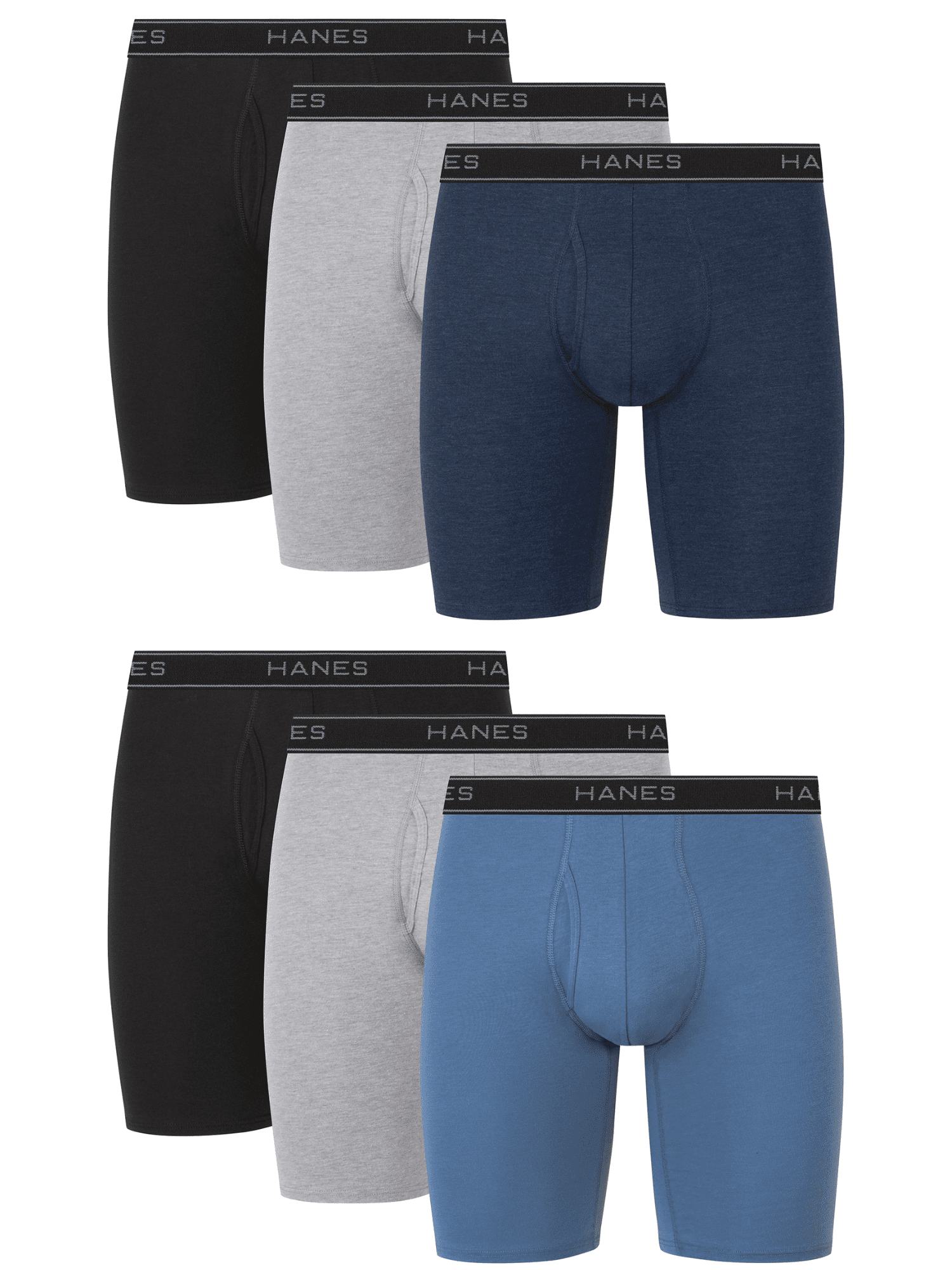 Hanes Men’s Long Leg Boxer Brief Underwear Pack, Cotton Stretch ...