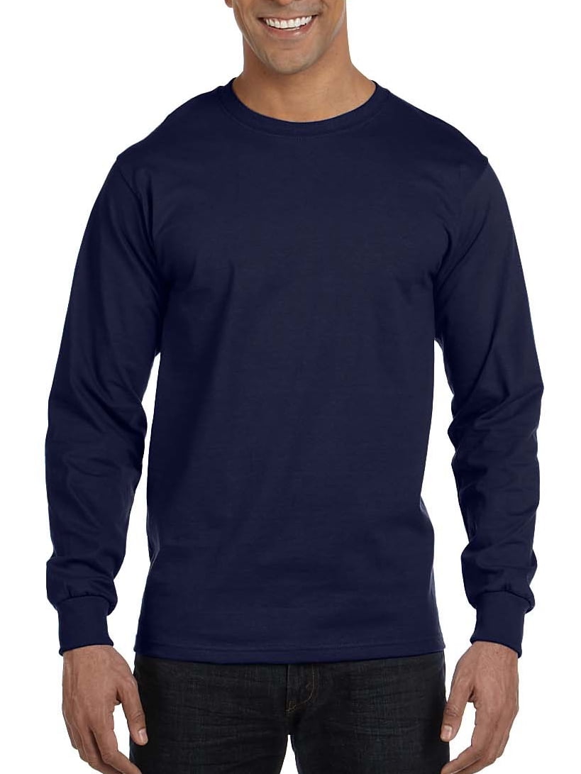 Hanes Men's Long Sleeve Beefy-T T-Shirts, Navy, Medium - Walmart.com