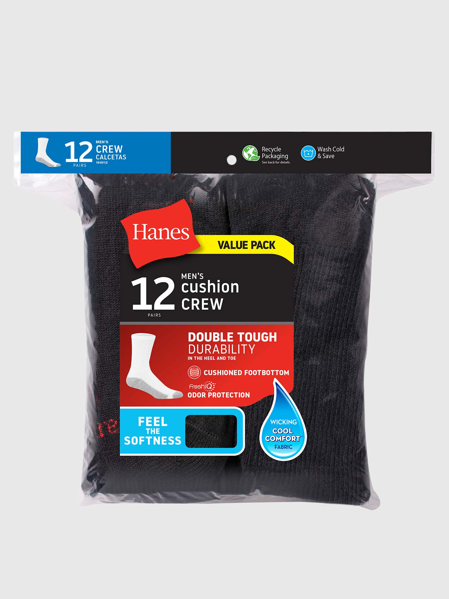 Hanes Men's Cushion FreshIQ Crew Socks 12 + 1 Bonus Pack - Walmart.com