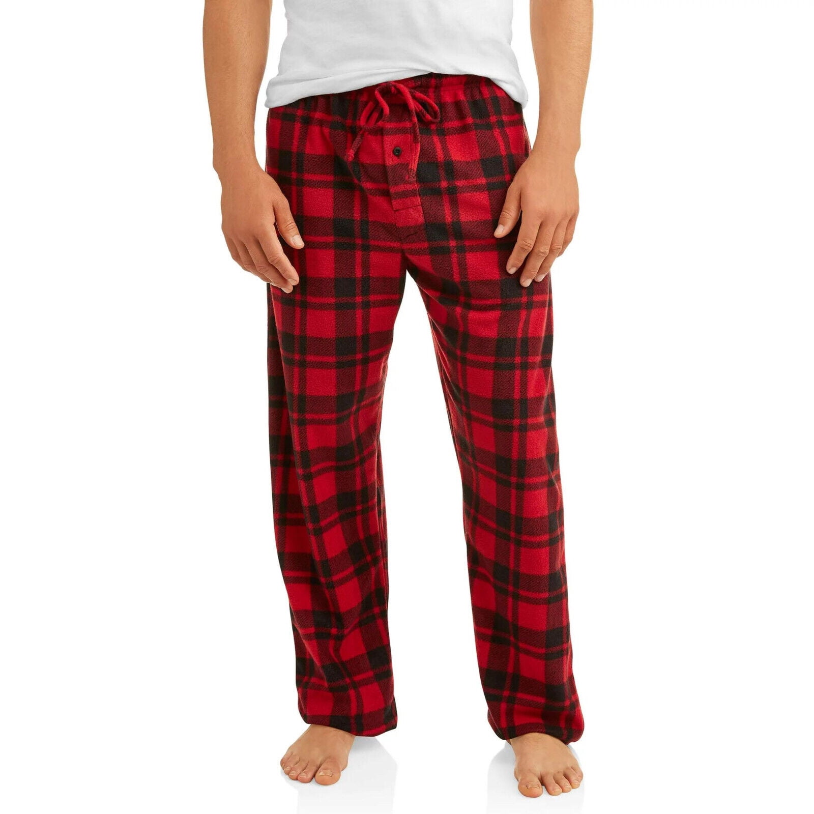 Hanes Men's Microfleece Plaid Sleep Pants - Red Plaid - Walmart.com