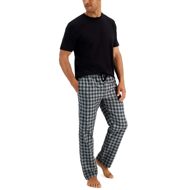 Hanes Men's Short Sleeve Knit Sleep Top with Woven Pajama Pants ...