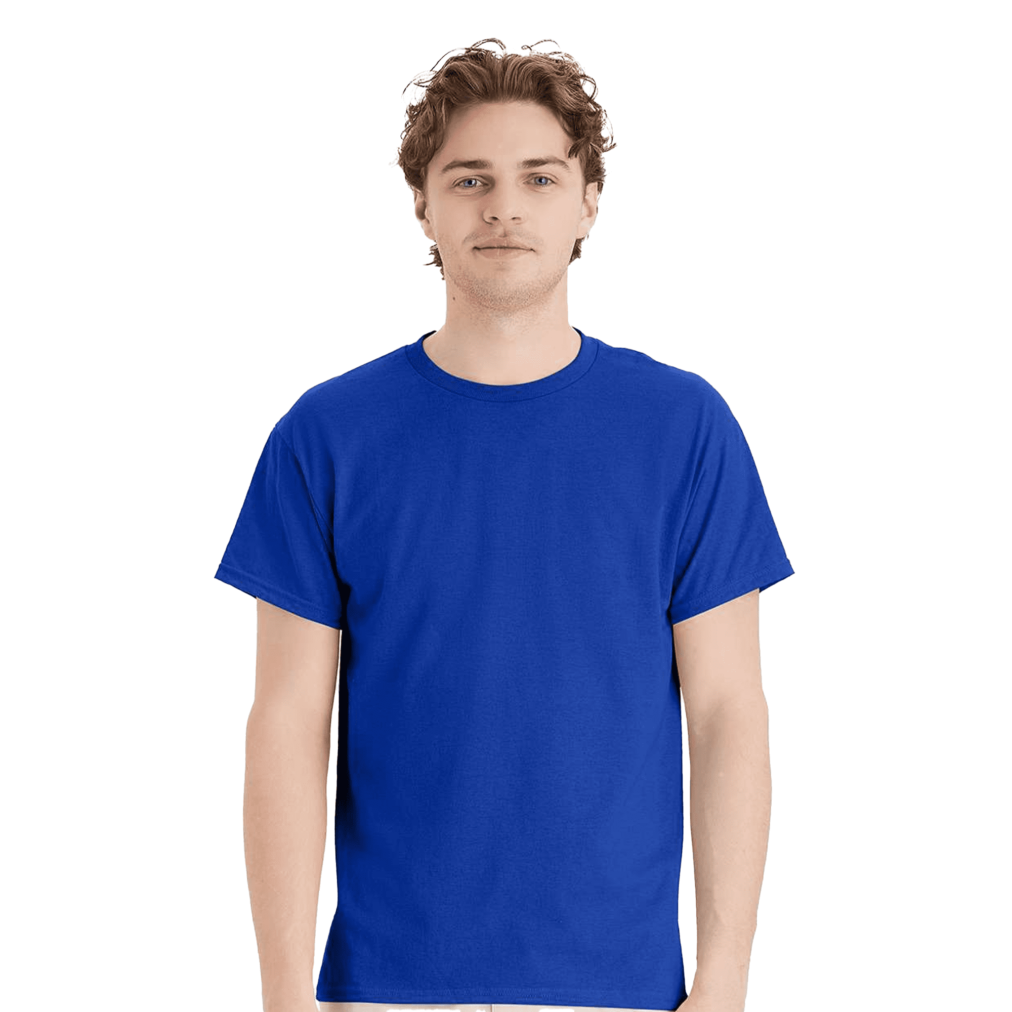 Hanes Men's Short Sleeve T-Shirt, Ecosmart Crewneck Shirt Casual Deep Royal Single Tees, Size ...