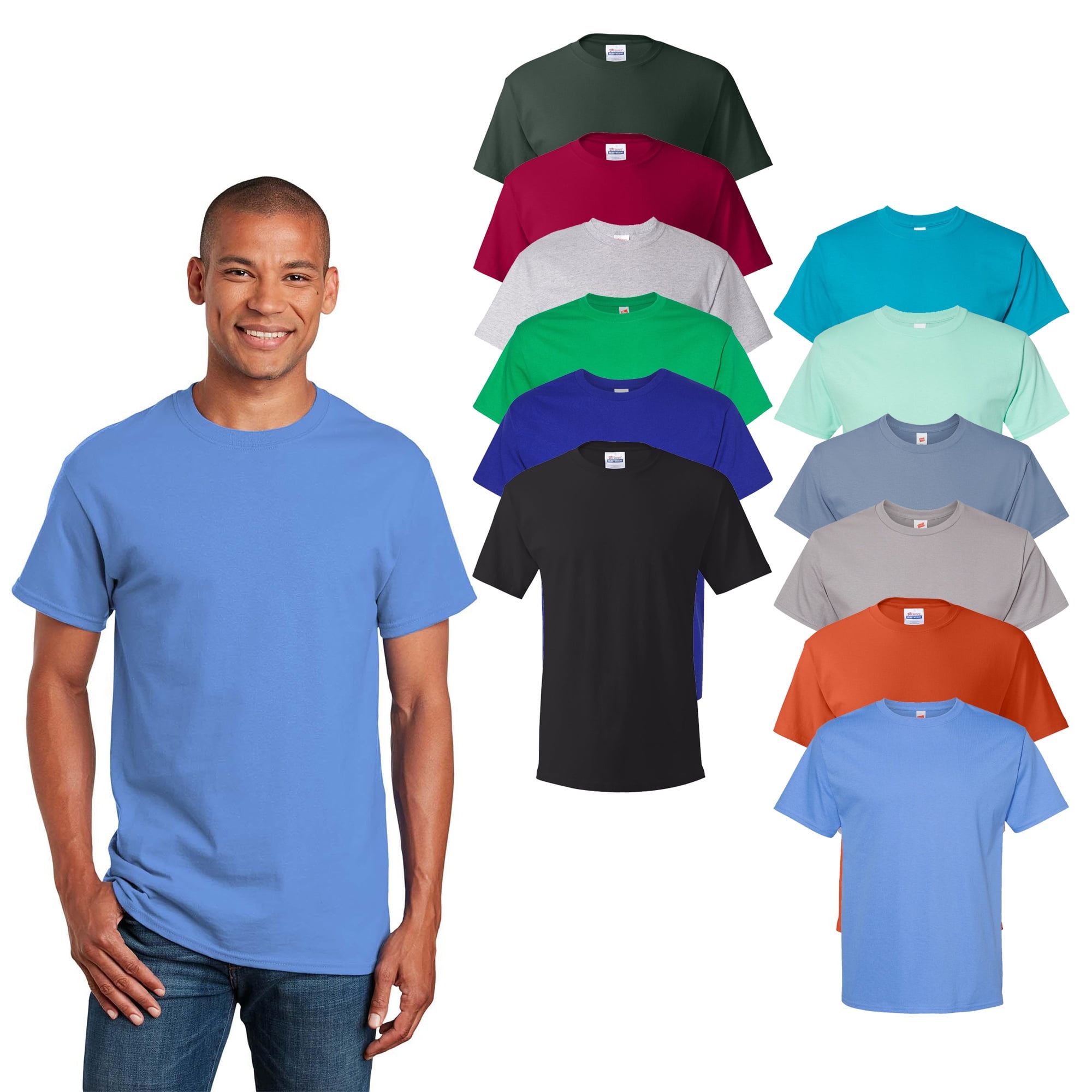 Hanes Men’s Short Sleeve Tee - 12 Pack, Assorted Color Essential 100% ...