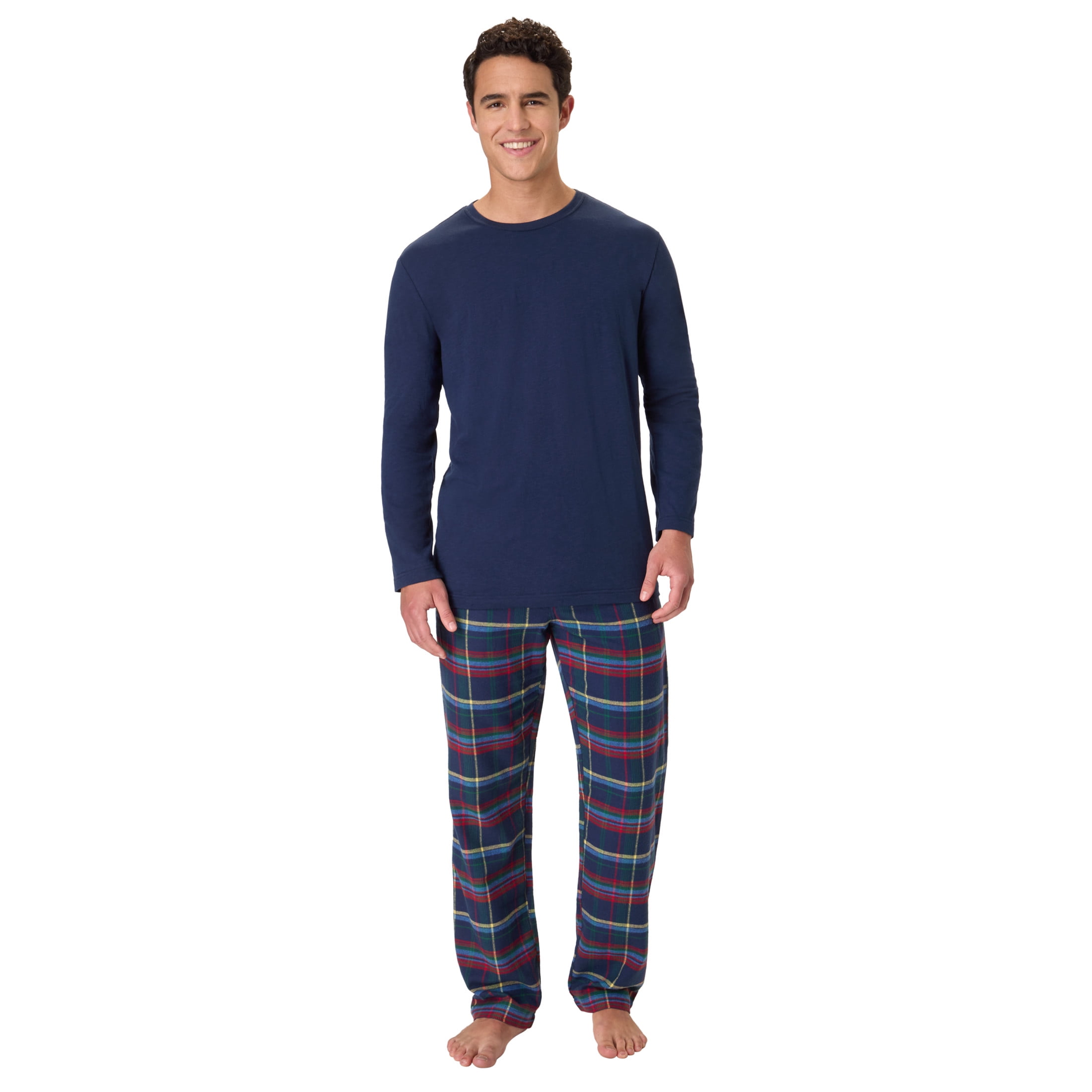 Hanes Mens Flannel Sleep Set, Long Sleeve Top with Plaid Printed Pajama ...