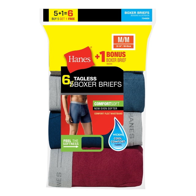 Hanes Men's TAGLESS Boxer Brief with Comfort Flex® Waistband 6-Pack ...