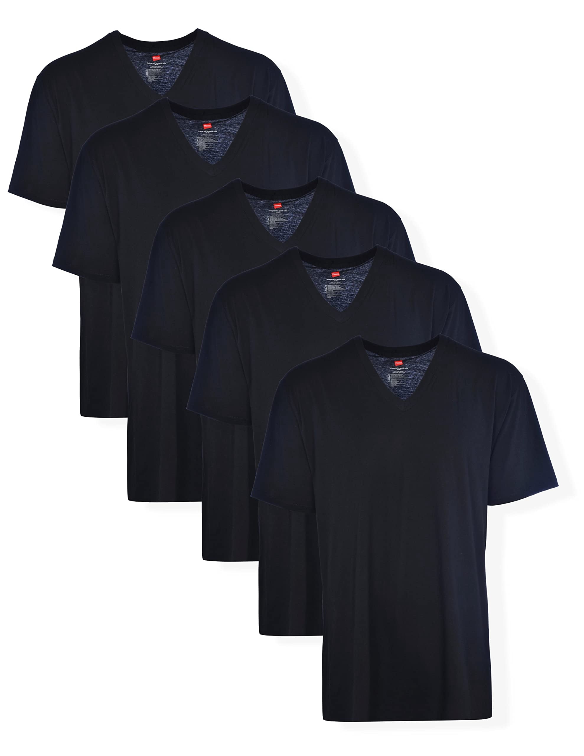 Hanes ComfortSoft V-Neck Undershirts for Tall Men, Pack of 5, Black, 3X ...