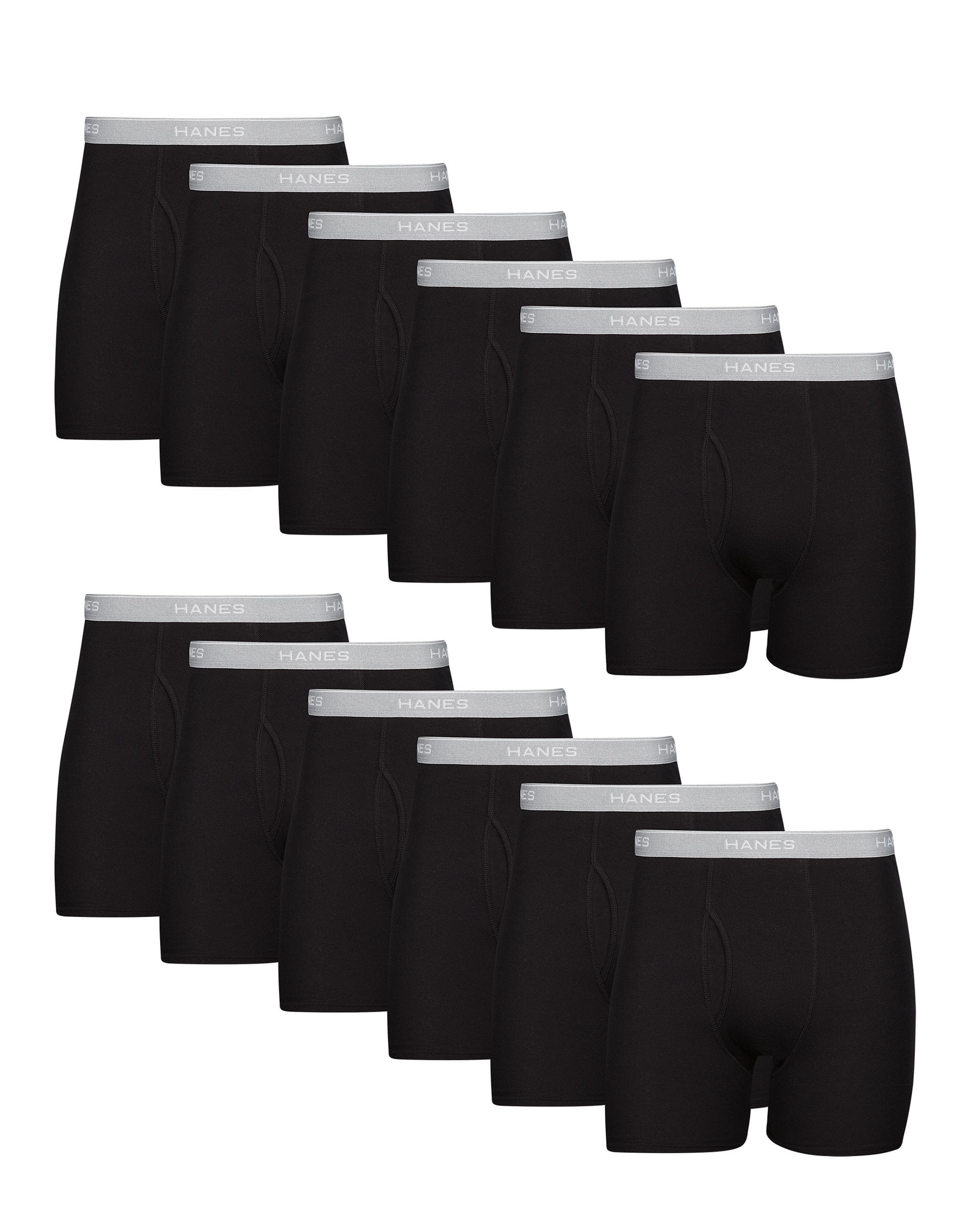 Hanes Men's Value Pack, 12 Black Cotton Boxer Briefs, Moisture-Wicking, Comfort Flex Waistband ...