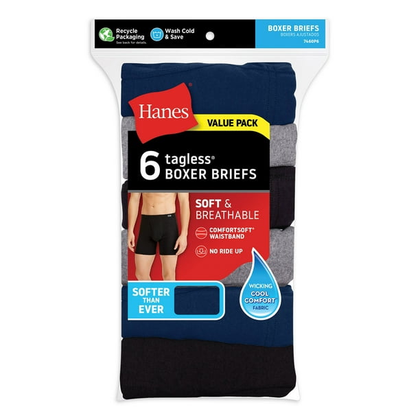 Hanes Men's Value Pack Covered Waistband Boxer Briefs, 6 Pack - Walmart Business Supplies