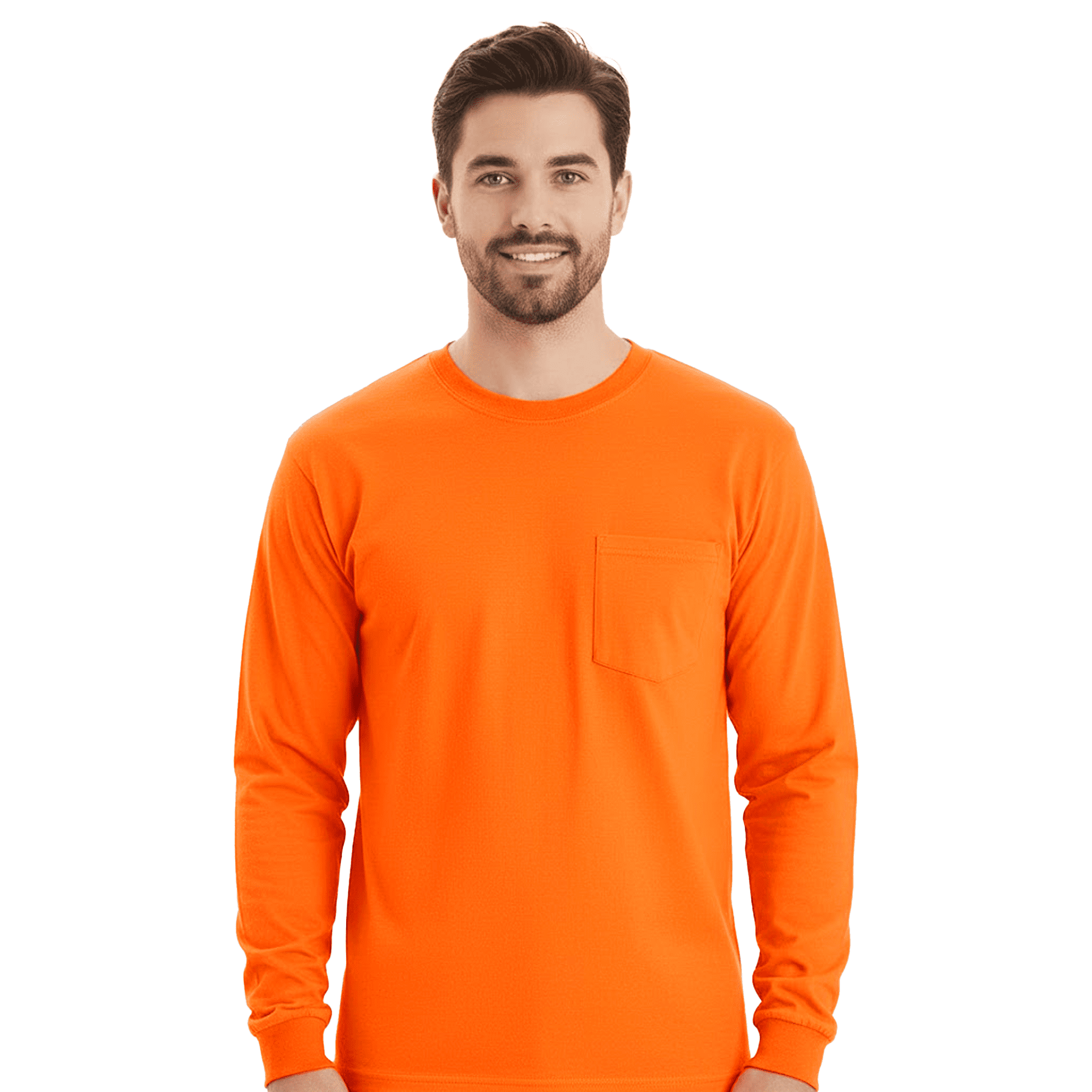Hanes Men's Workwear Long Sleeve Pocket T-Shirt, Hi-Vis Work Safety ...