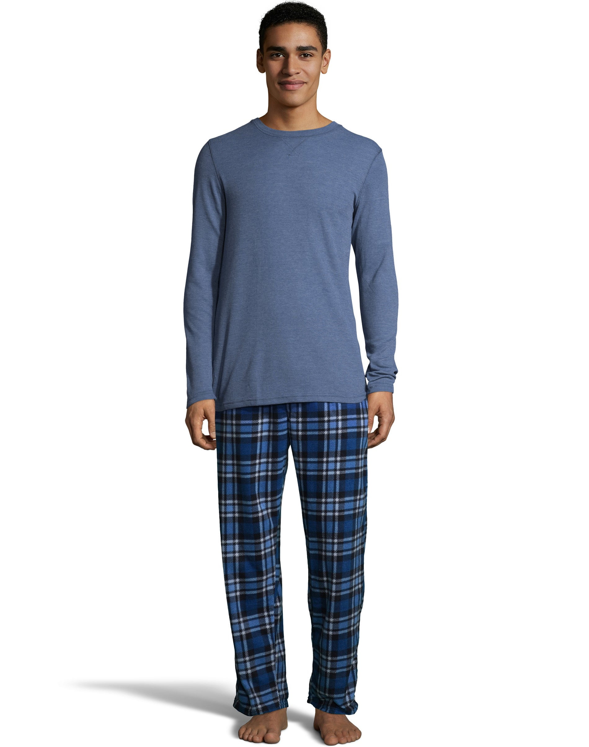 Hanes Men’s X-Temp Sleep Set, Waffle Knit/Microfleece Blue Heather 4XL ...