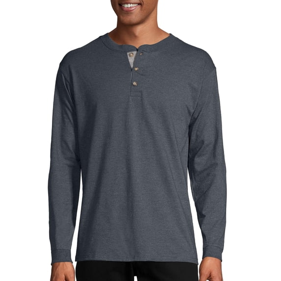 Hanes Men's Heavyweight Long Sleeve Henley, Three-Button Design, Up to ...