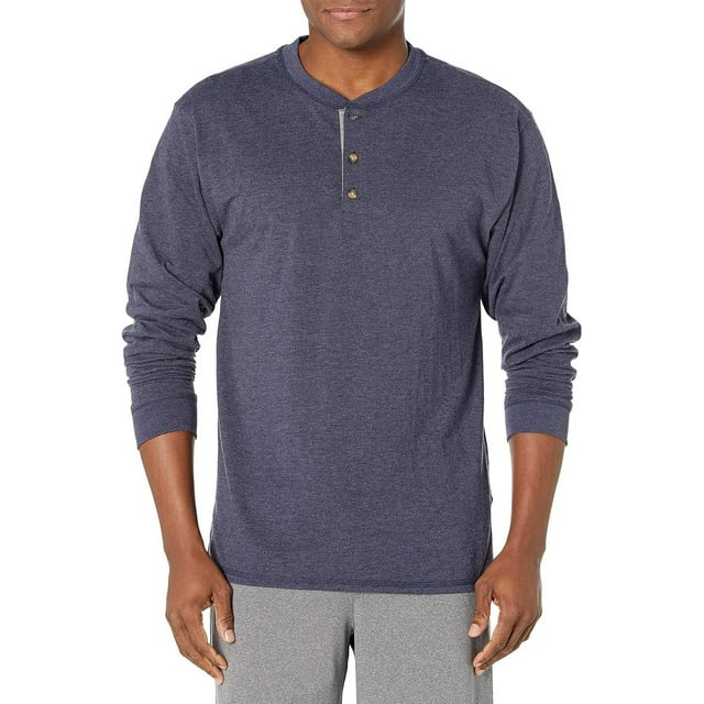 Hanes Beefy T Mens Long Sleeve Henley Heavyweight Three Button Up