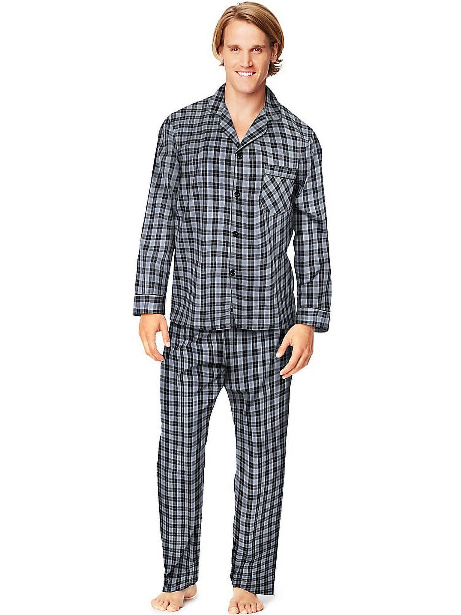 Hanes Men's and Big Men's Long Sleeve Long Leg Woven Pajama Set, 2 ...