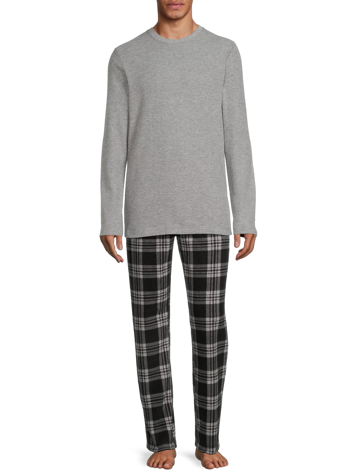 Hanes Men's and Big Men's Long Sleeve Waffle Sleep Top with Cozy Fleece ...