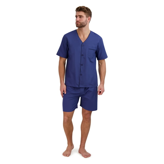 Hanes Men's and Big Men's Short Sleeve Top and Shorts Woven Pajama Set ...