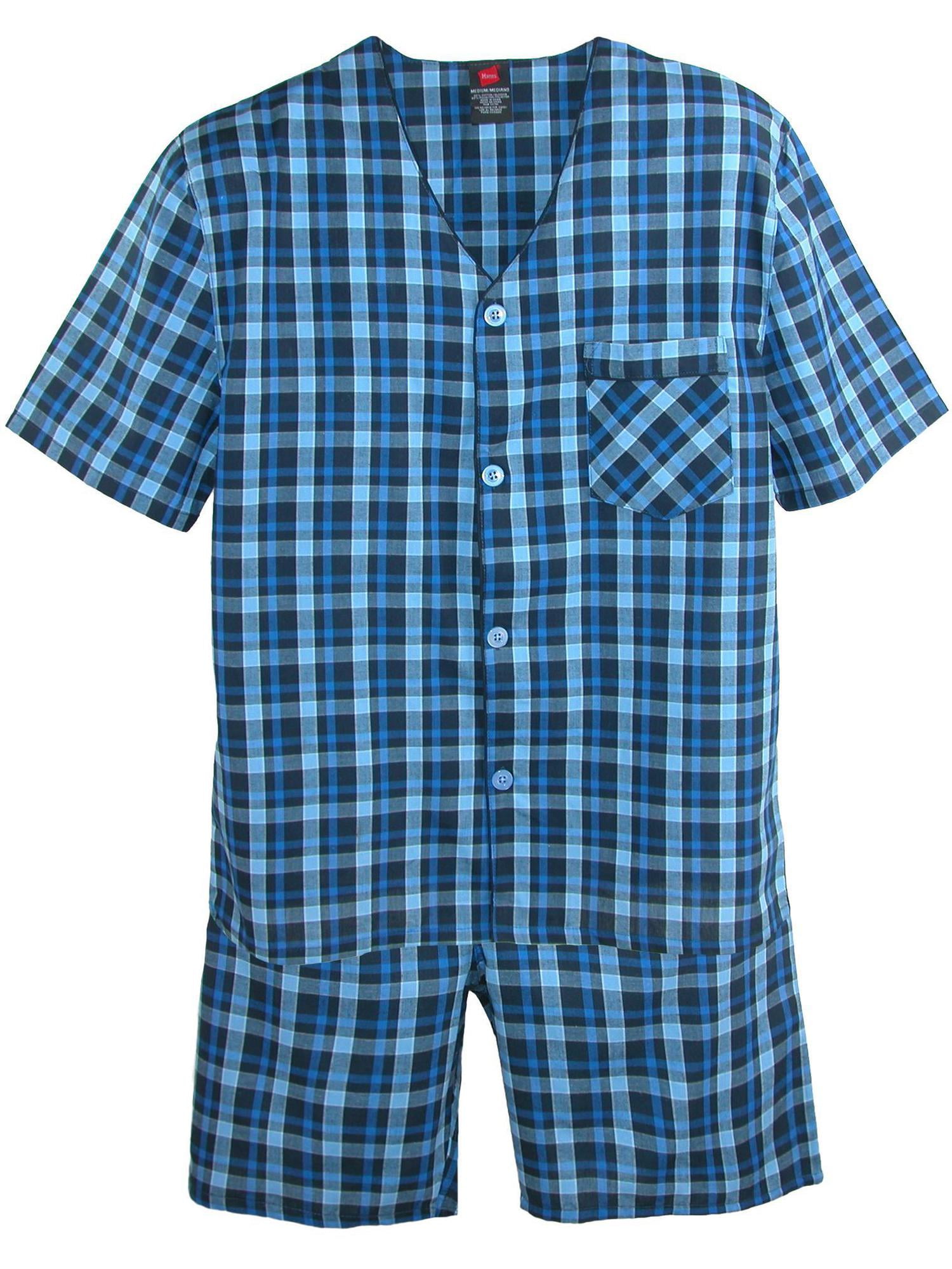 Hanes Men's and Big Men's Short Sleeve Top and Shorts Woven Pajama Set ...
