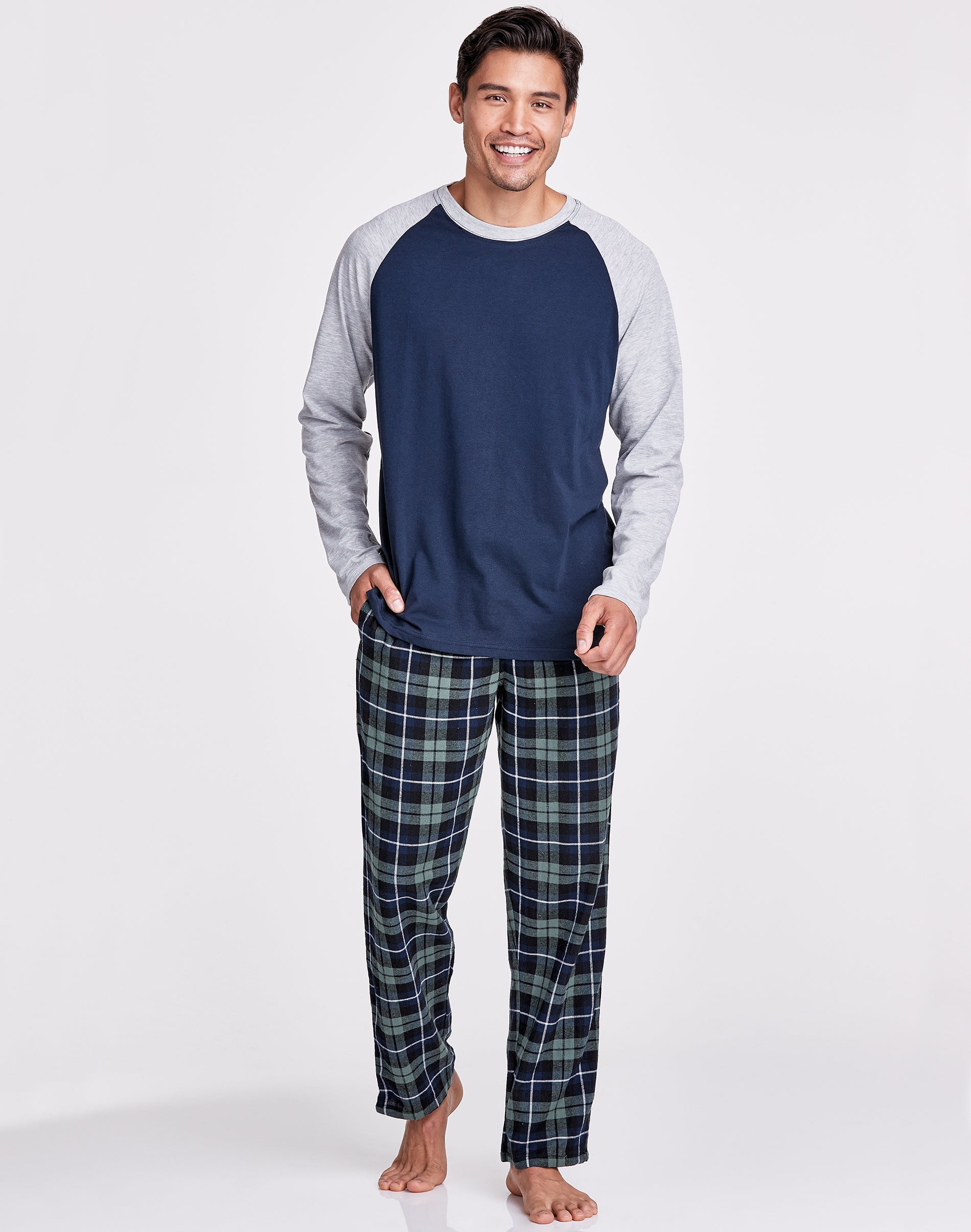 Hanes Mens Jersey Flannel Sleep Set, XL, Ocean Front Blue Space Dye ...