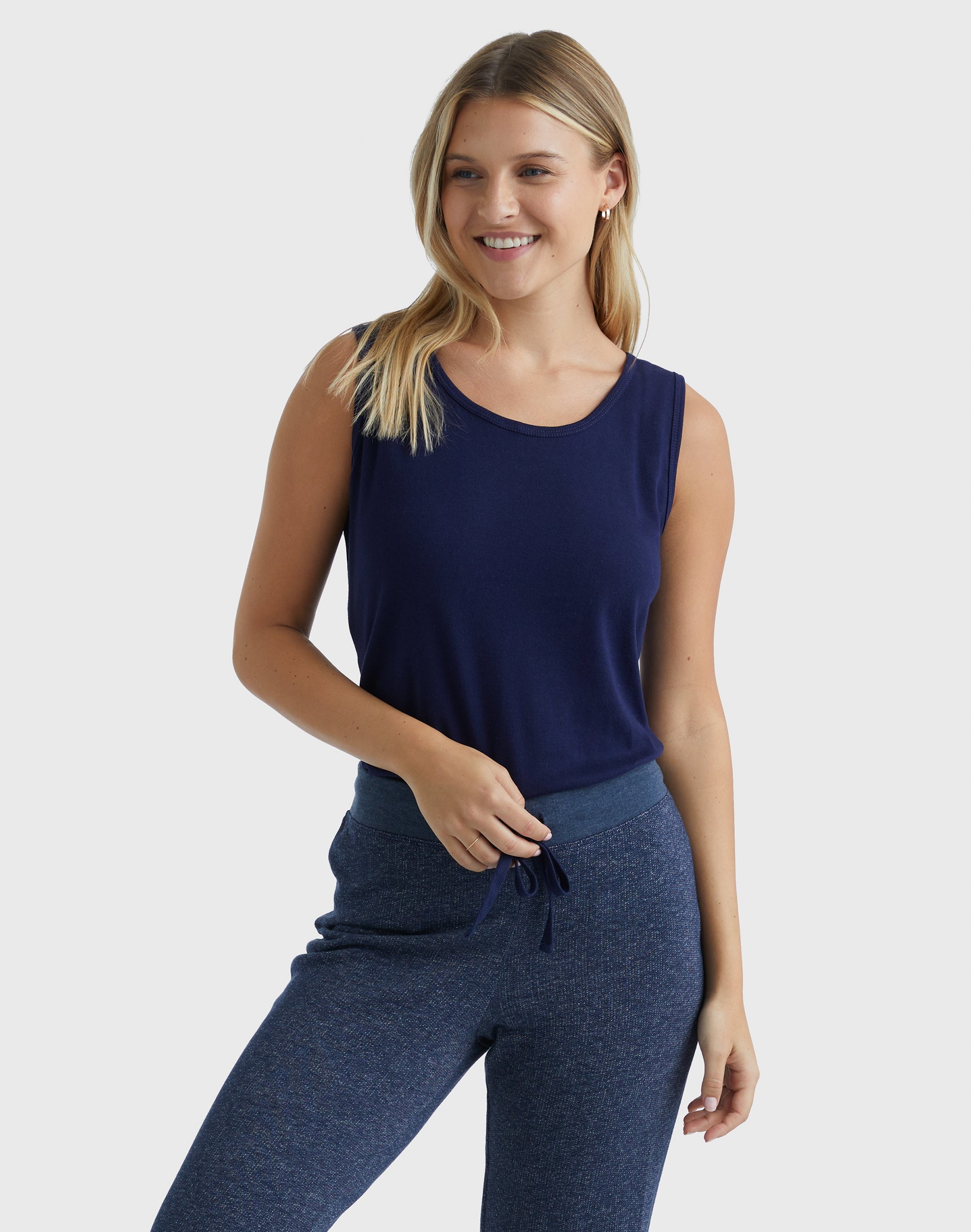 Hanes Mini-Ribbed Cotton Tank Navy S Women's - Walmart.com