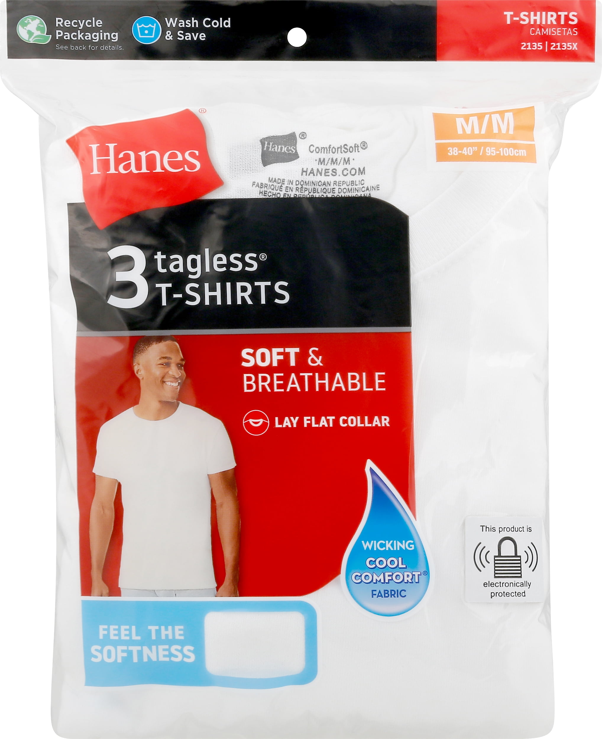 Hanes Moisture-Wicking Crew Tee Undershirts Size M, 3 Pack, White (Men ...