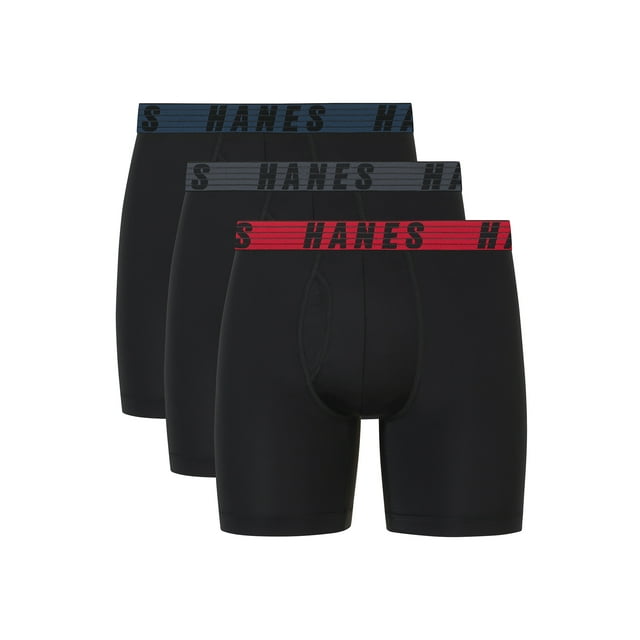 Hanes Moves Men’s Anti-Chafe Boxer Brief, Total Support Pouch, Black, 3 ...