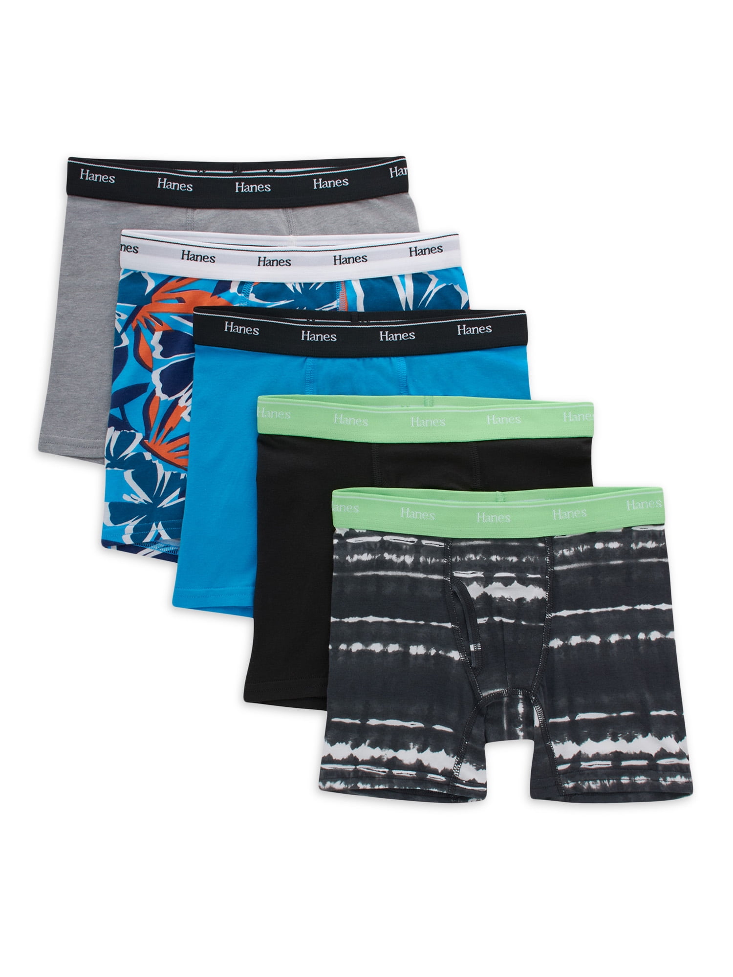 Hanes Originals Boys' Underwear Boxer Briefs, Hydro Blue & Assorted, 5 ...