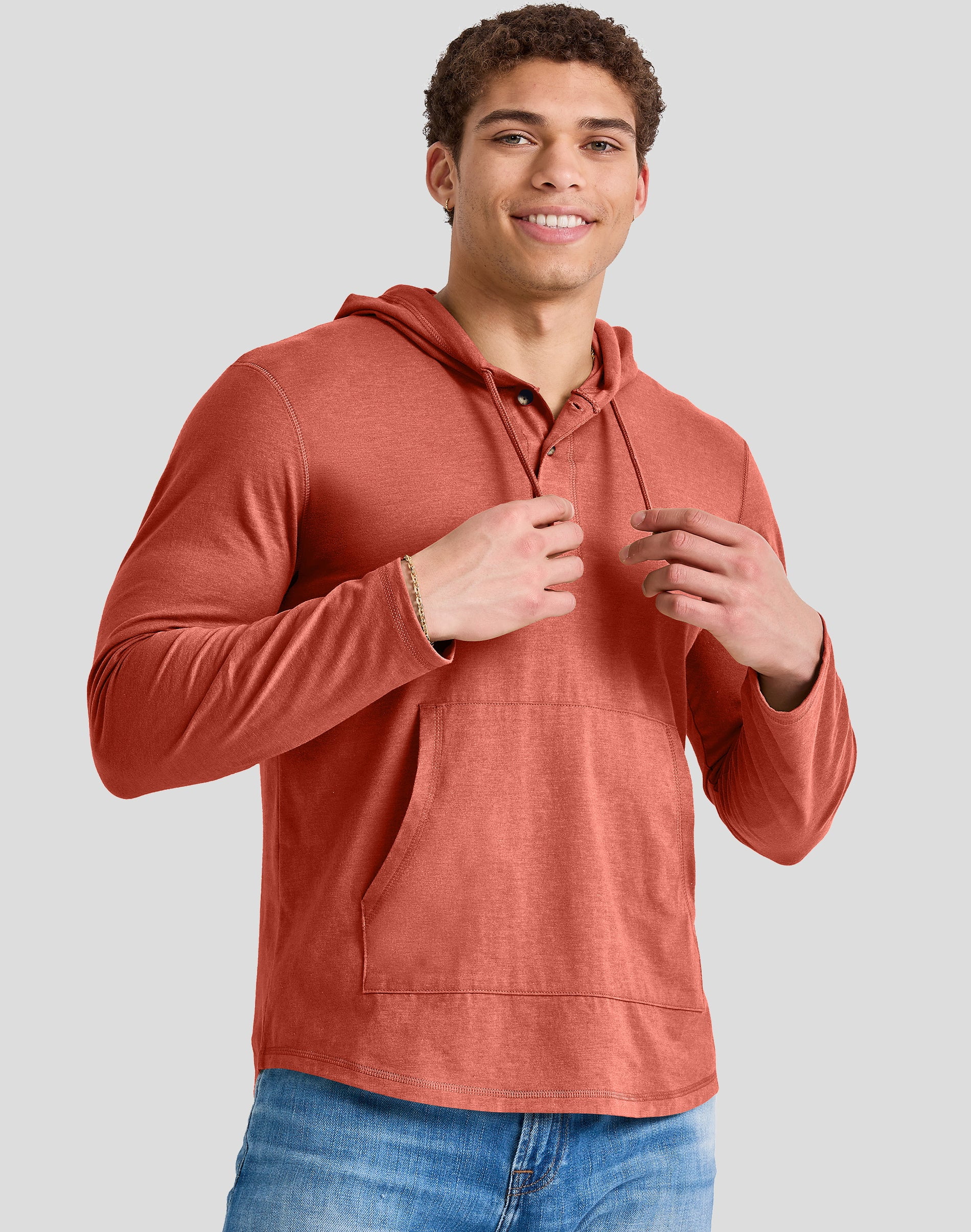 Hanes Originals Hoodie Men's Tri-Blend Henley Hooded Sweatshirt Long ...