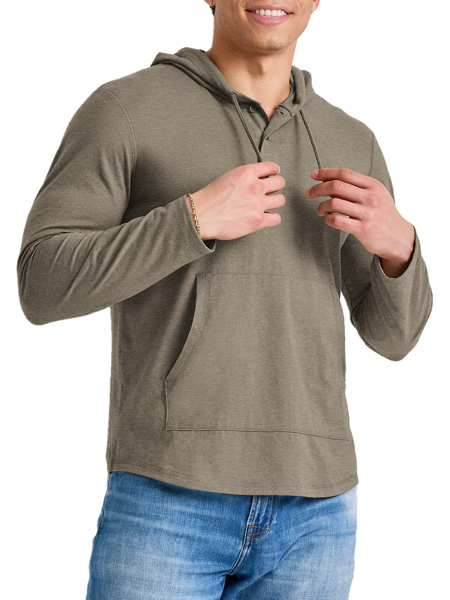 Hanes Originals Men's Cotton Henley Hoodie Oregano Heather L - Walmart.com