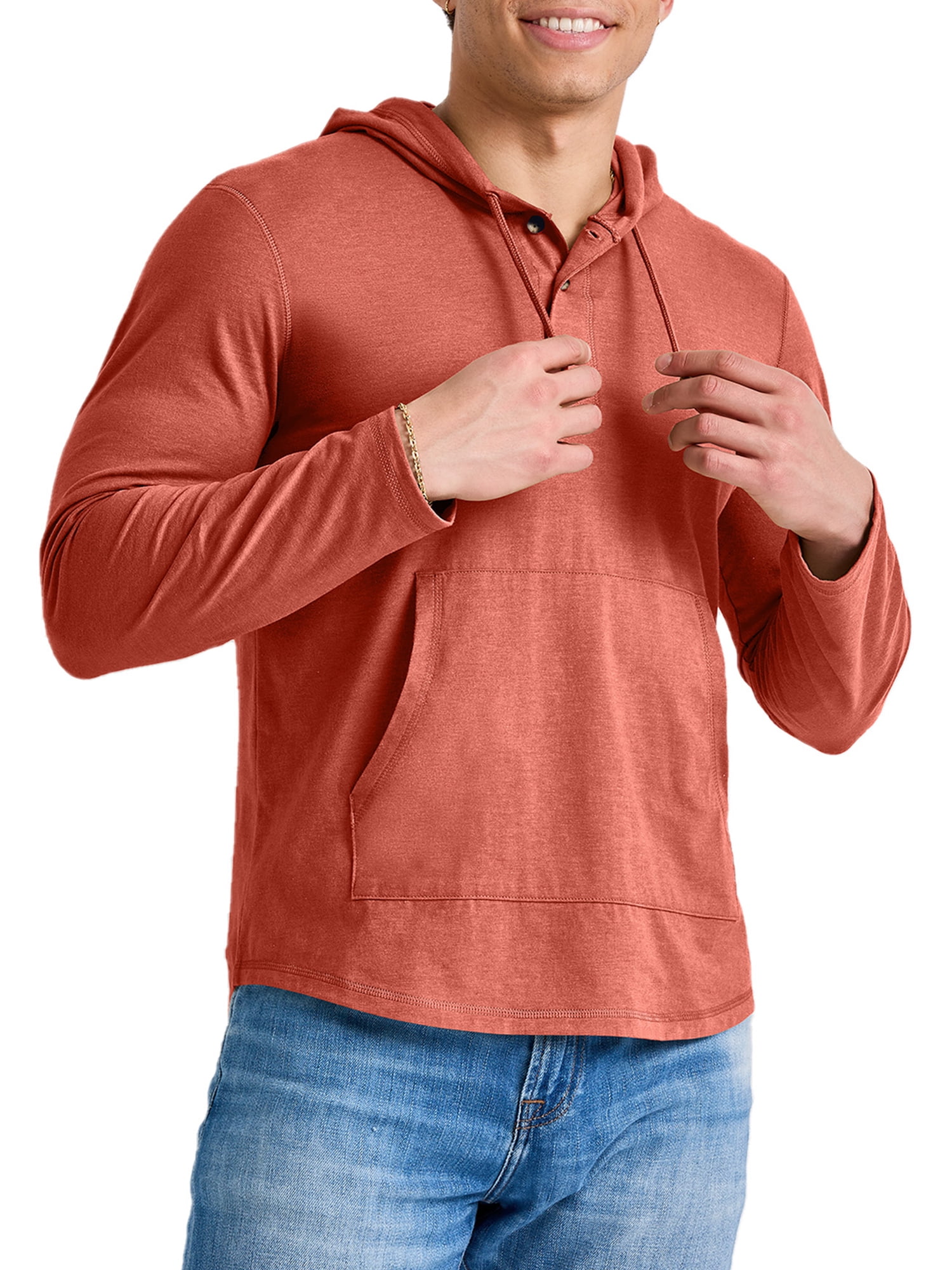 Hanes Originals Men's Cotton Henley Hoodie Red River Clay M - Walmart.com