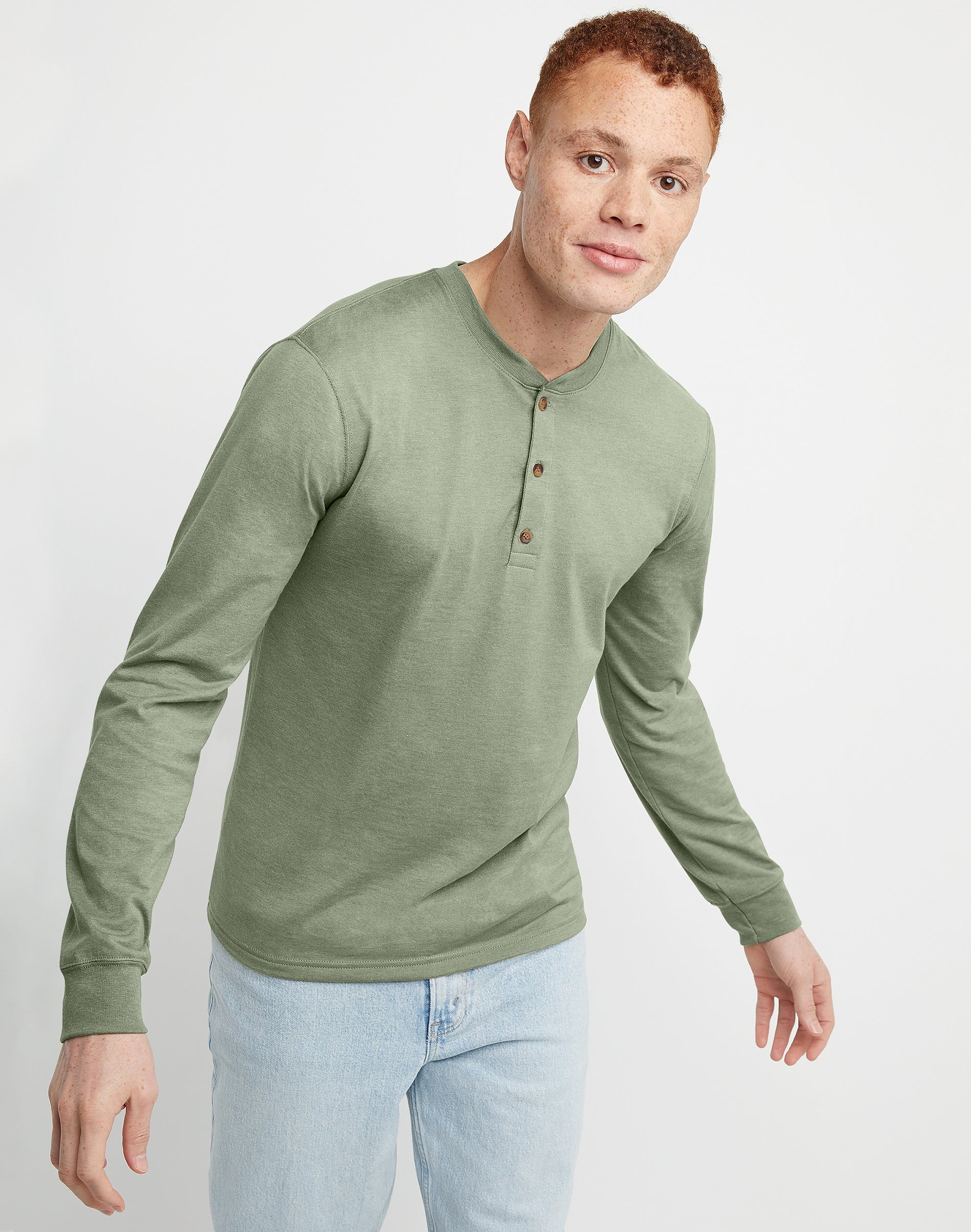 Hanes Originals Men's Long Sleeve Henley Shirt, Ringspun Cotton, Three ...
