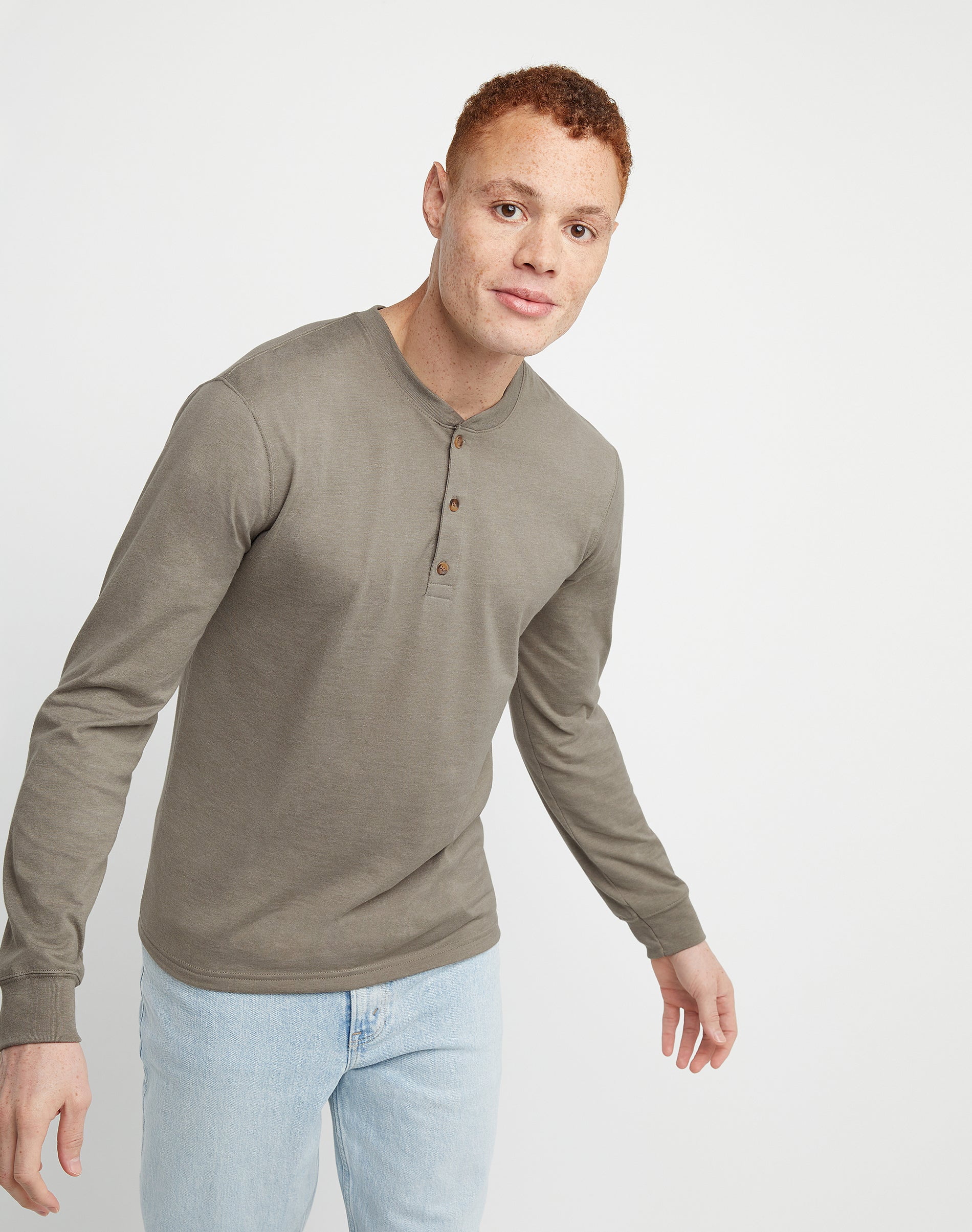 Hanes Originals Mens Ringspun Cotton Three Button Long Sleeve Henley ...