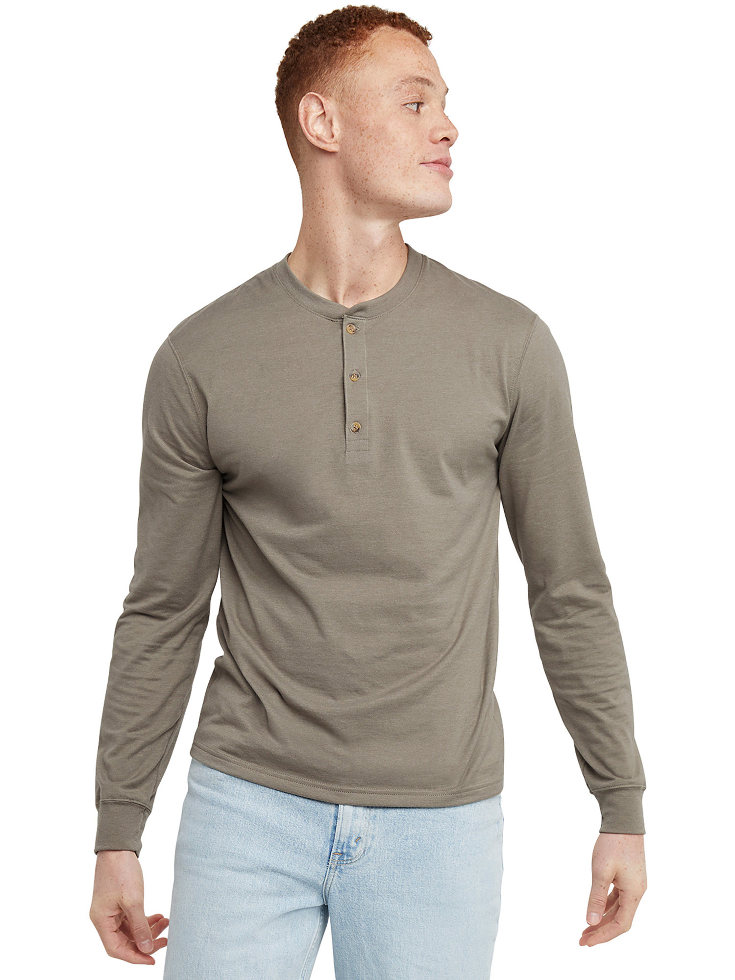 Hanes Originals Men's Cotton Long Sleeve Henley T-Shirt Oregano Heather ...