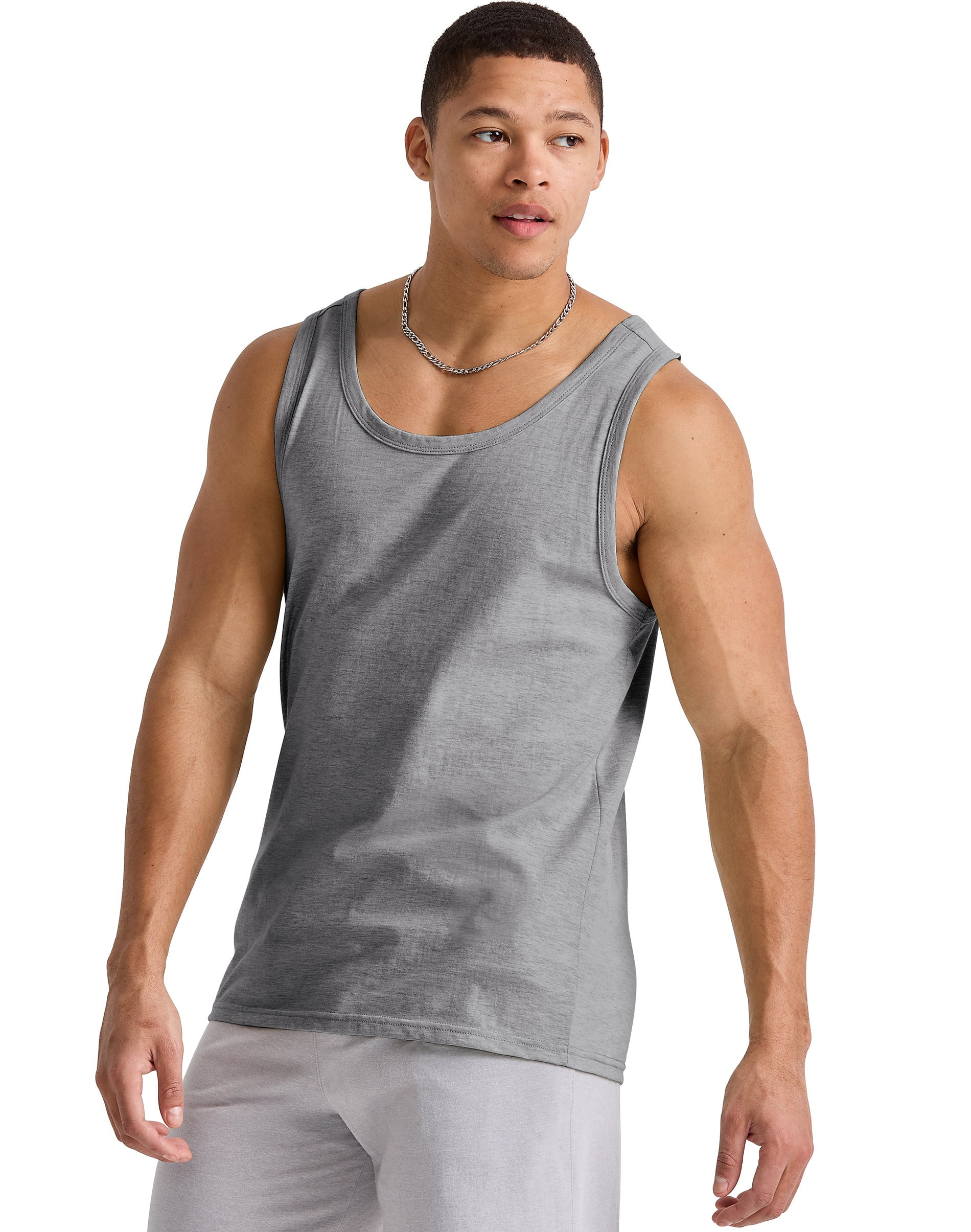 Hanes Originals Men's Cotton Muscle Shirt, Oxford Grey Tank Top L ...