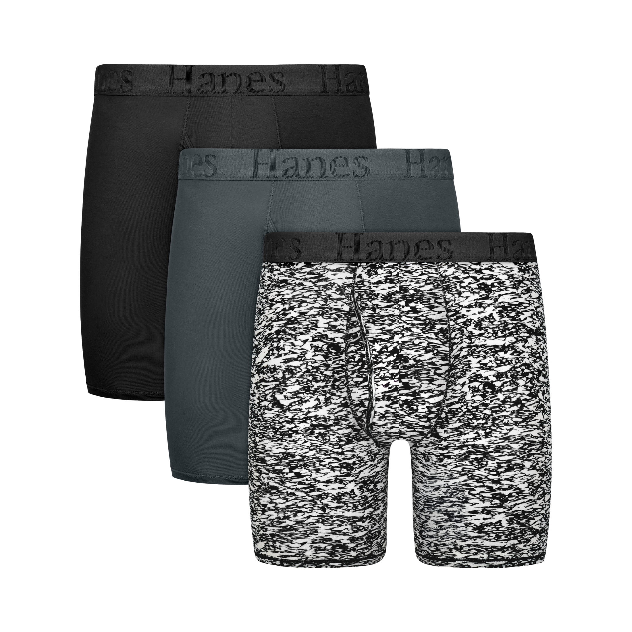Hanes Originals Men's SuperSoft Boxer Brief Underwear Pack, Black/Grey ...