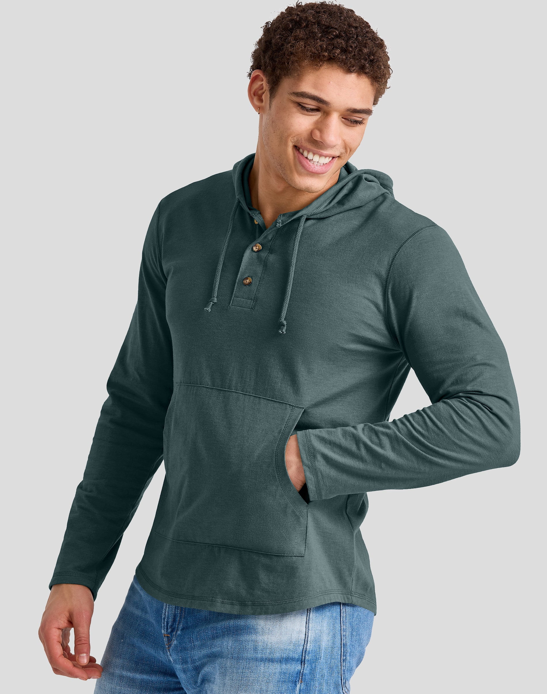 Hanes Originals Hoodie Men's Tri-Blend Henley Hooded Sweatshirt Long ...