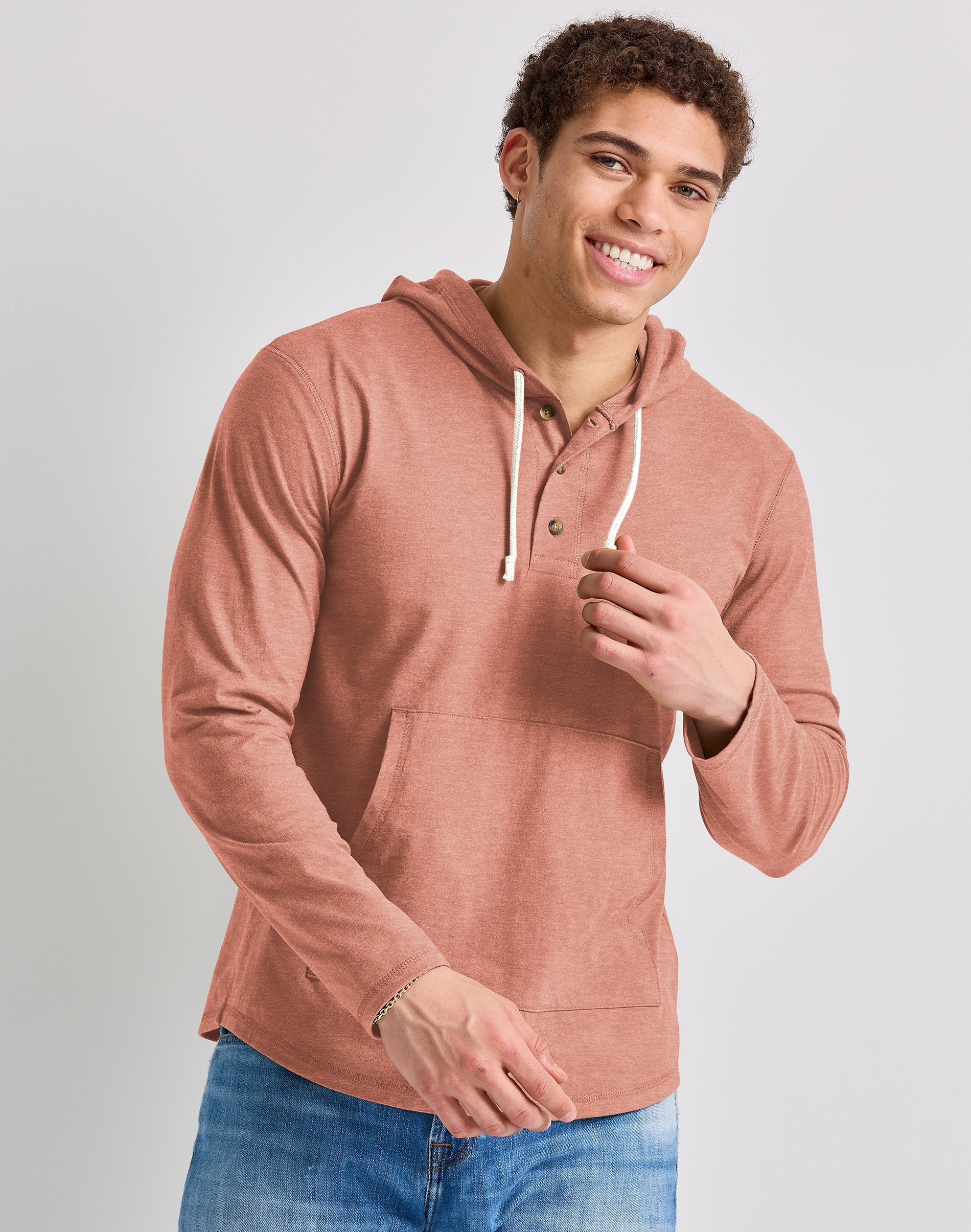 Hanes Originals Hoodie Men's Tri-Blend Henley Hooded Sweatshirt Long ...