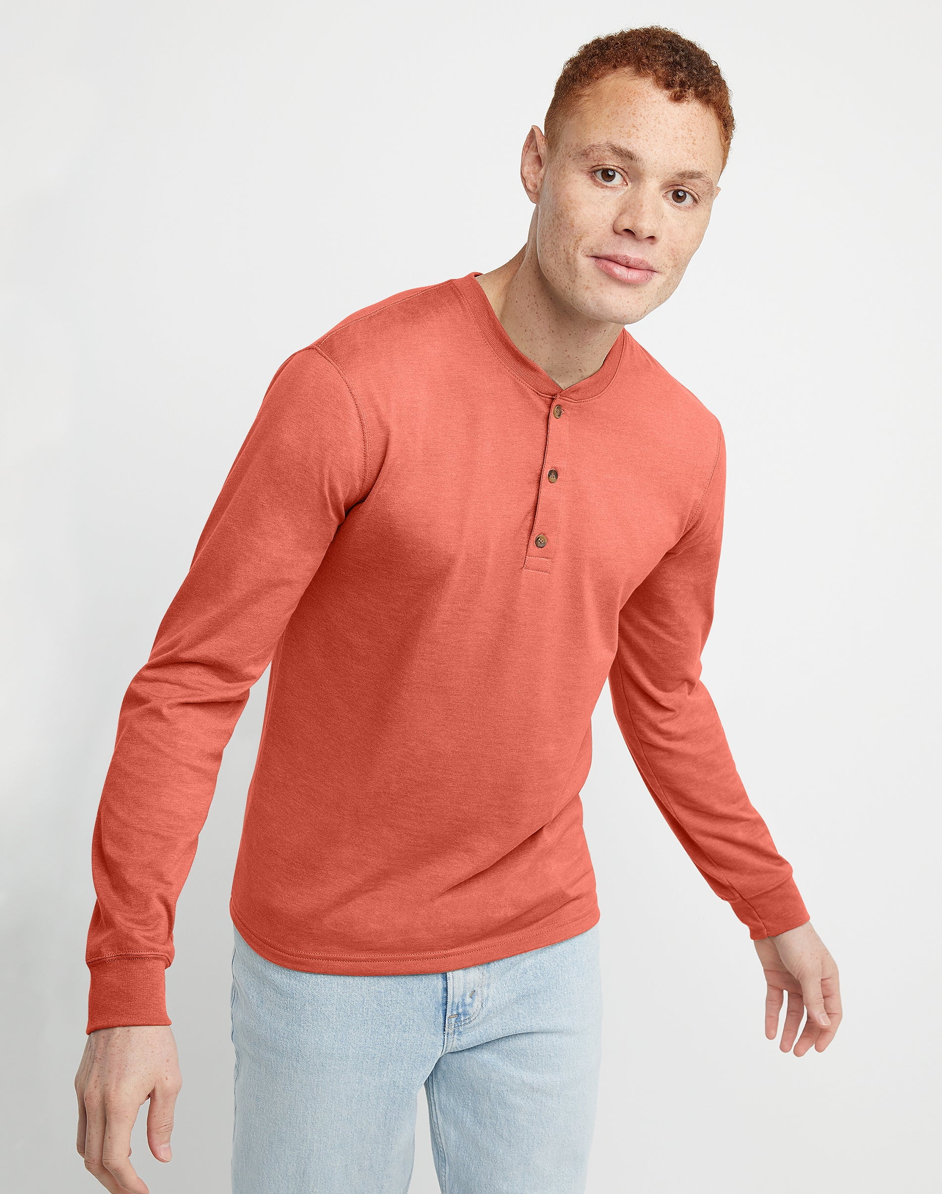 Hanes Originals Mens Ringspun Cotton Three Button Long Sleeve Henley ...
