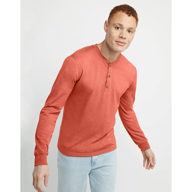 Hanes Originals Mens Ringspun Cotton Three Button Long Sleeve Henley ...