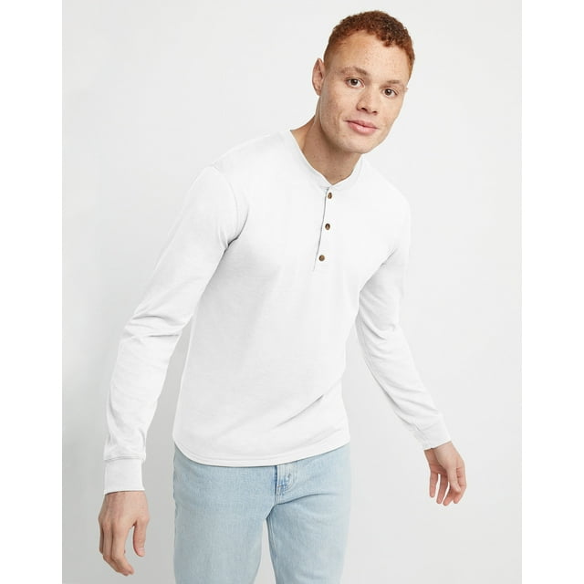 Hanes Originals Mens Ringspun Cotton Three Button Long Sleeve Henley ...