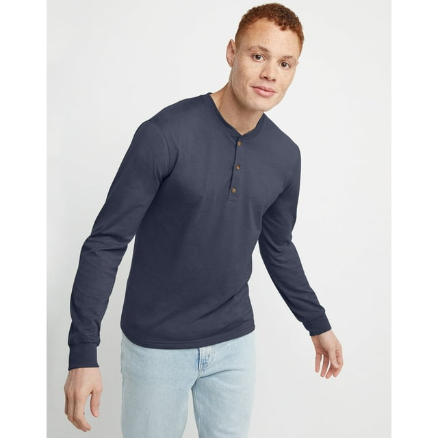 Hanes Originals Mens Ringspun Cotton Three Button Long Sleeve Henley ...