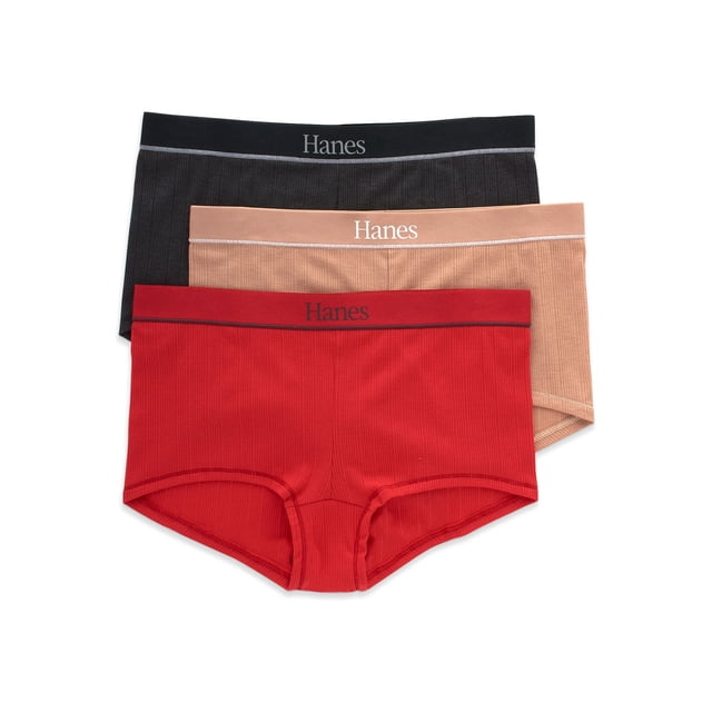 Hanes Originals Women's Boyshorts Underwear, Soft & Stretchy Ribbed ...