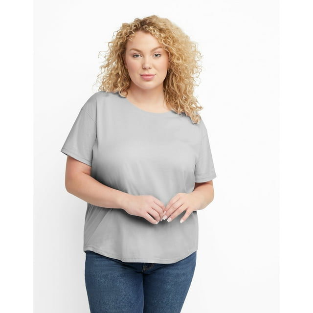 Hanes T-Shirt Short Sleeve Plus Sizes Originals Women Crewneck Tee 100% ...
