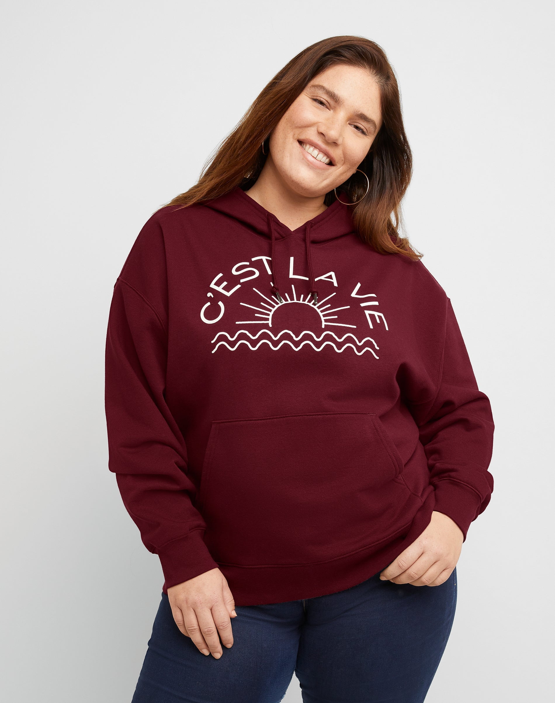 Hanes Originals Women's Fleece Hoodie, C’est La Vie (Plus Size) Mulled ...