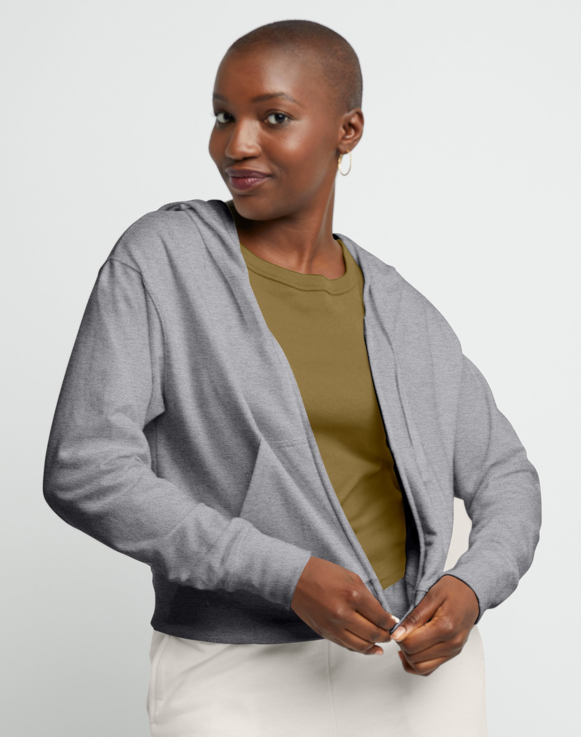 Hanes Originals Women's French Terry Hoodie, Full Zip Concrete Heather ...