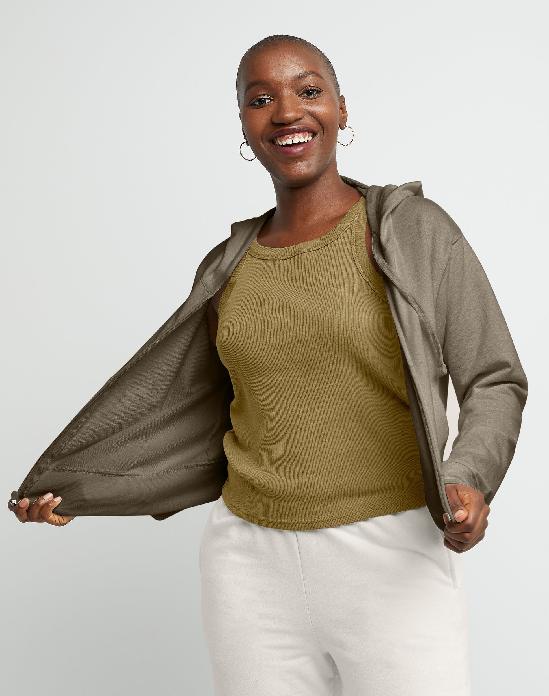 Hanes Originals Women's French Terry Hoodie, Full Zip Oregano Heather ...