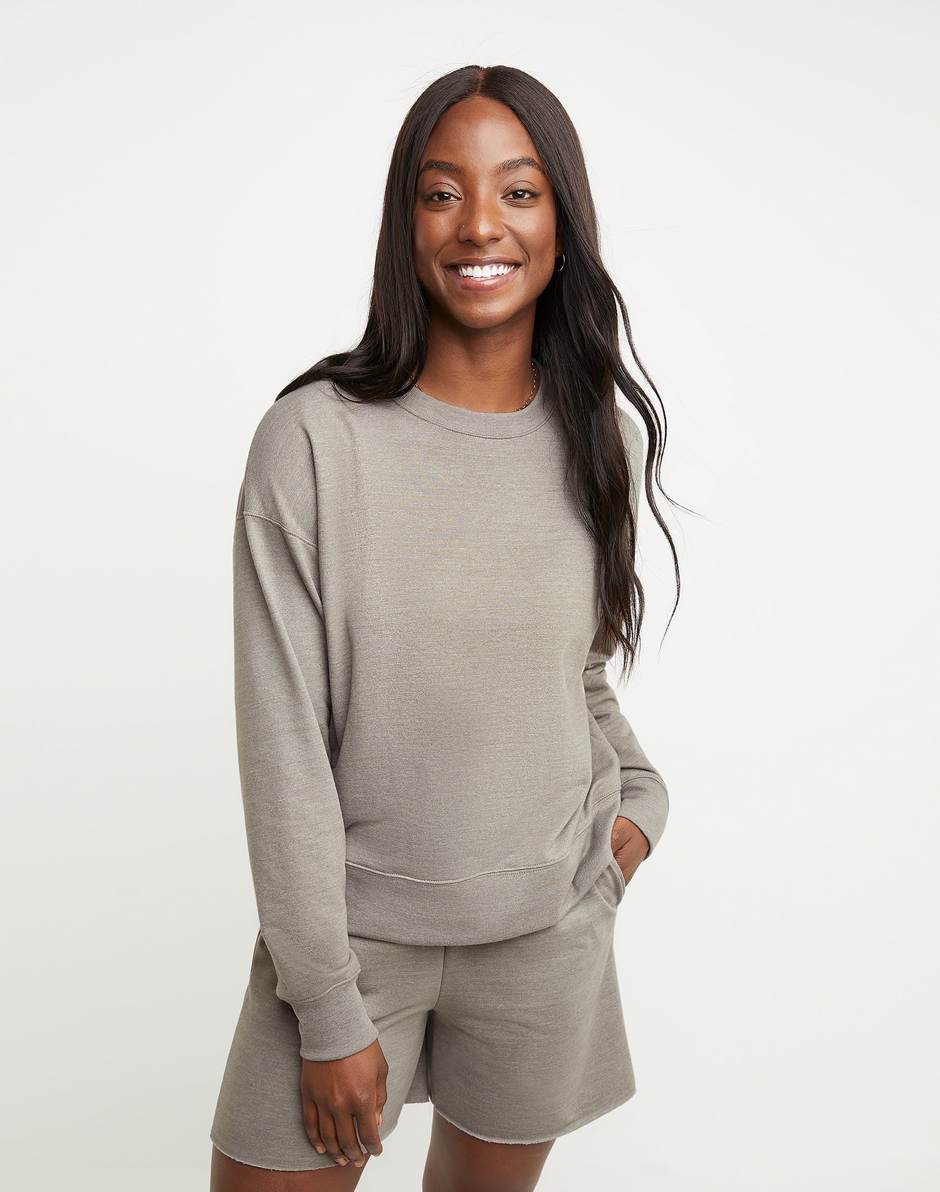 Hanes Originals Women's French Terry Sweatshirt Oregano Heather XL ...