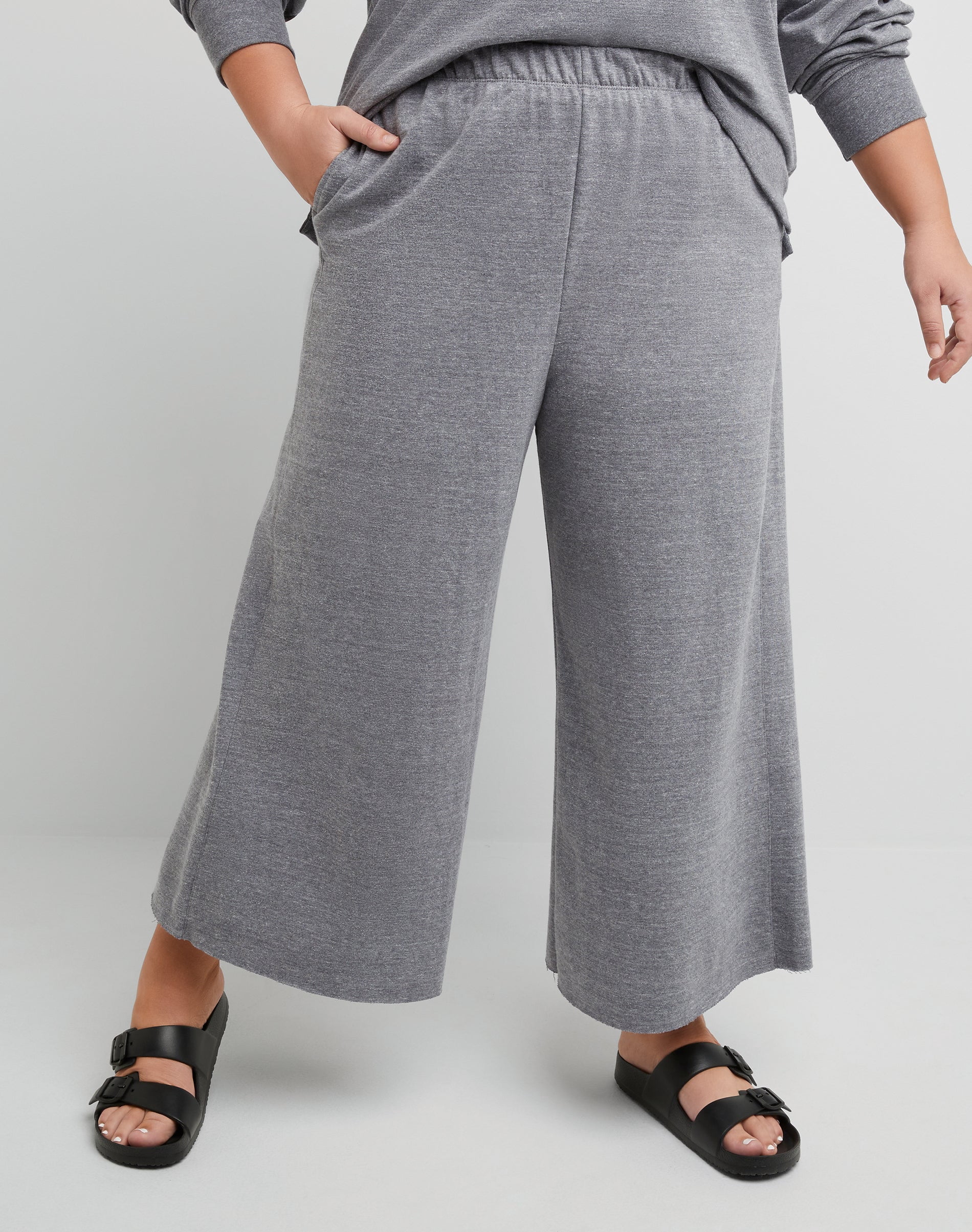 Hanes Originals Women's French Terry Wide Leg Cropped Pants, 25" (Plus ...