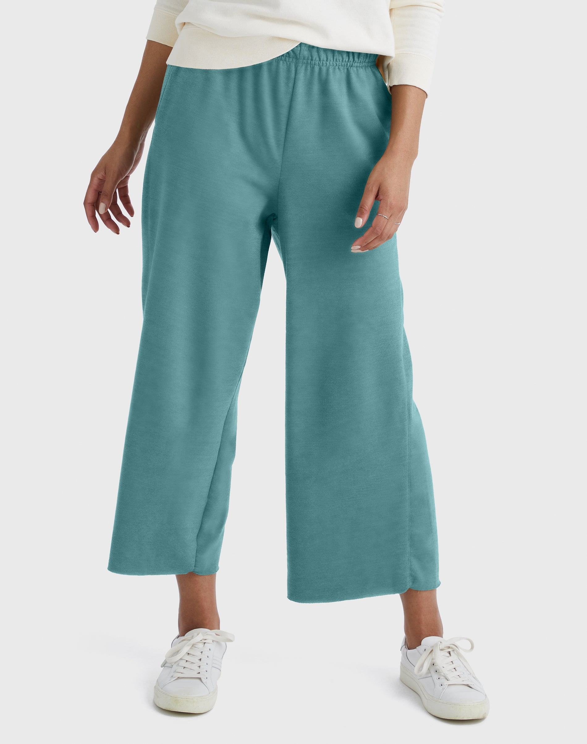 Hanes Originals Women's French Terry Wide Leg Cropped Pants Cactus S ...