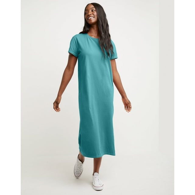 Hanes Women's Garment Dyed Midi Dress Spanish Moss XS - Walmart.com