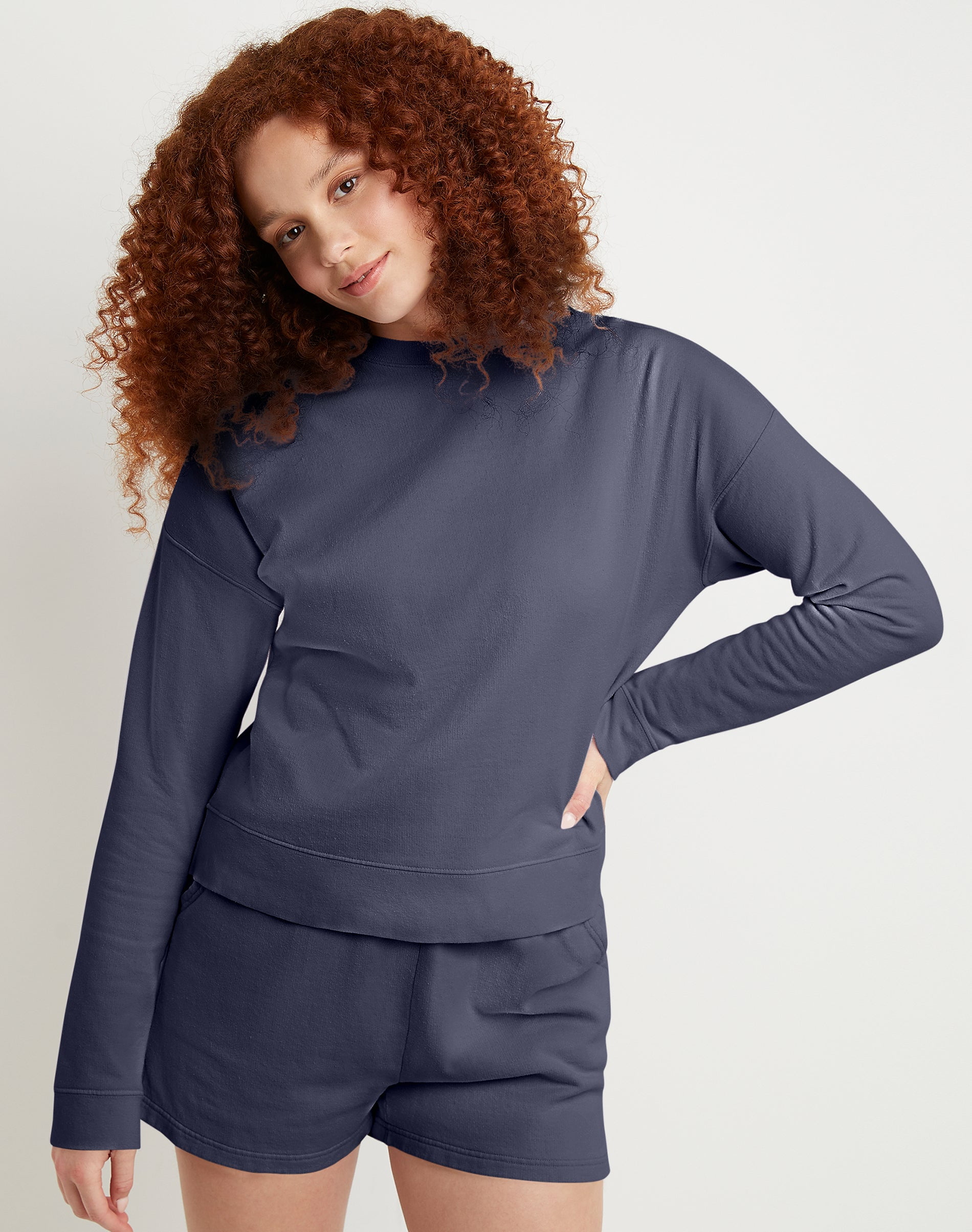 Hanes Women's Garment Dyed Fleece Sweatshirt Anchor Slate S - Walmart Business Supplies